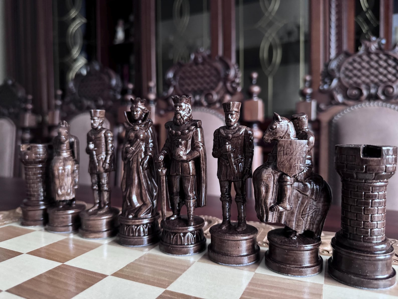 Medieval Knights Wood Carving Chess Pieces Set - Etsy