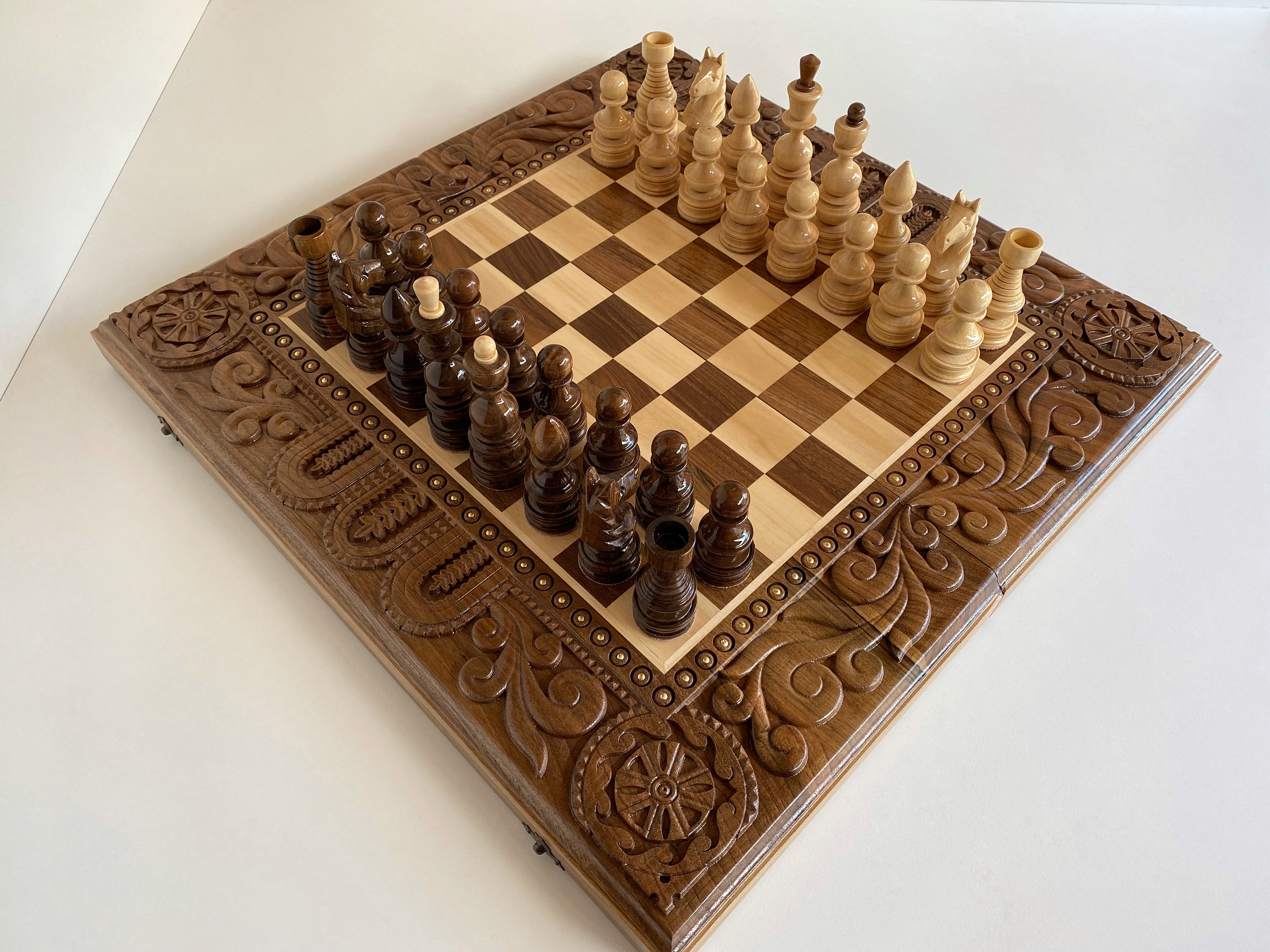 Large Chess Set Wooden Chess Large Chess Set Wood Carved Set | Etsy