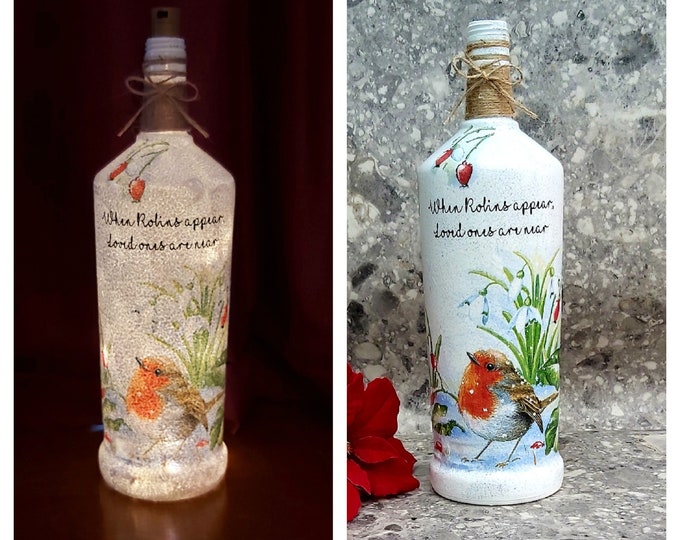 Large Robin Light up Bottle Lamp, When Robins Appear Loved Ones Are ...