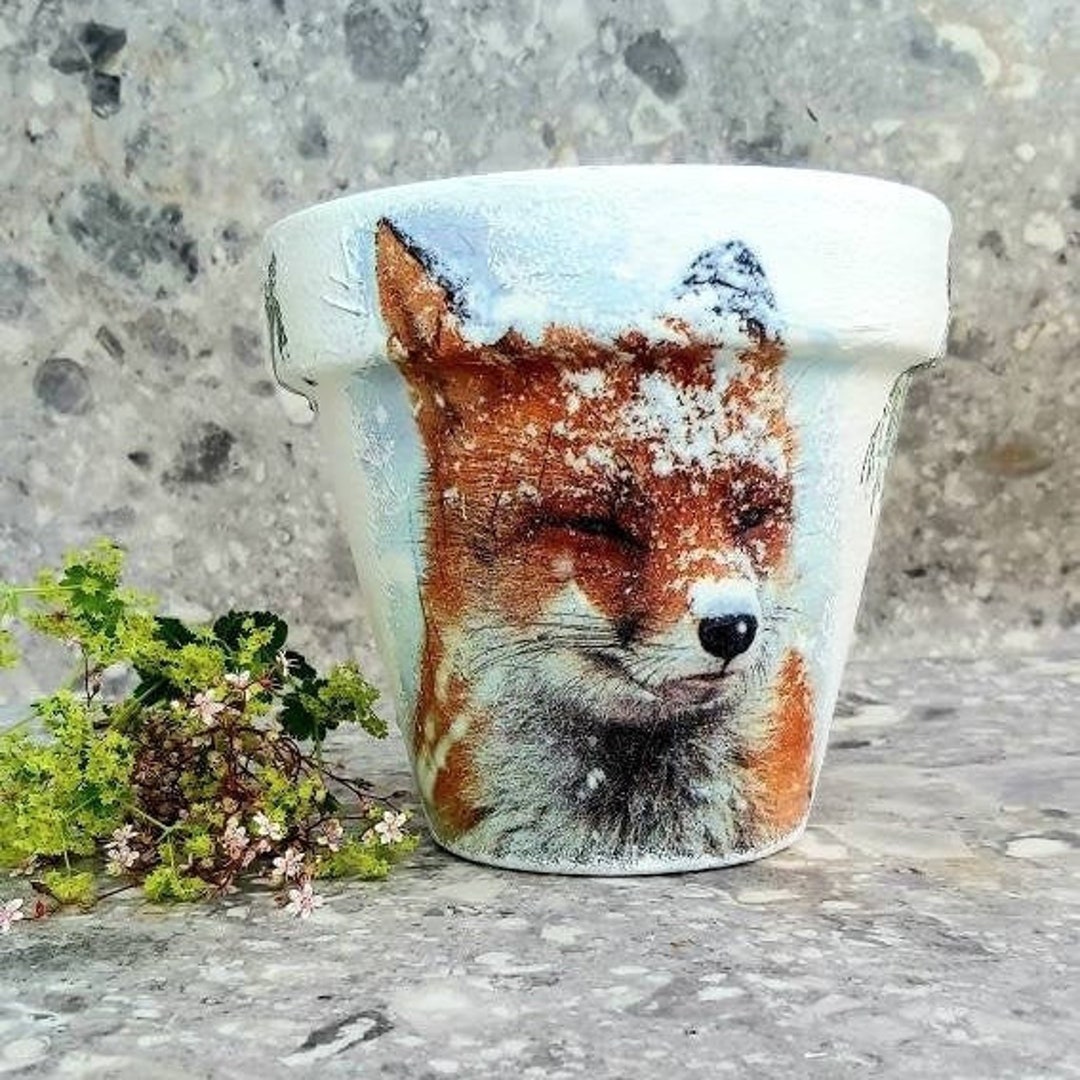 Large Fox Plant Pot, 17cm, Decoupaged Plant Pot, Fox Planter ...