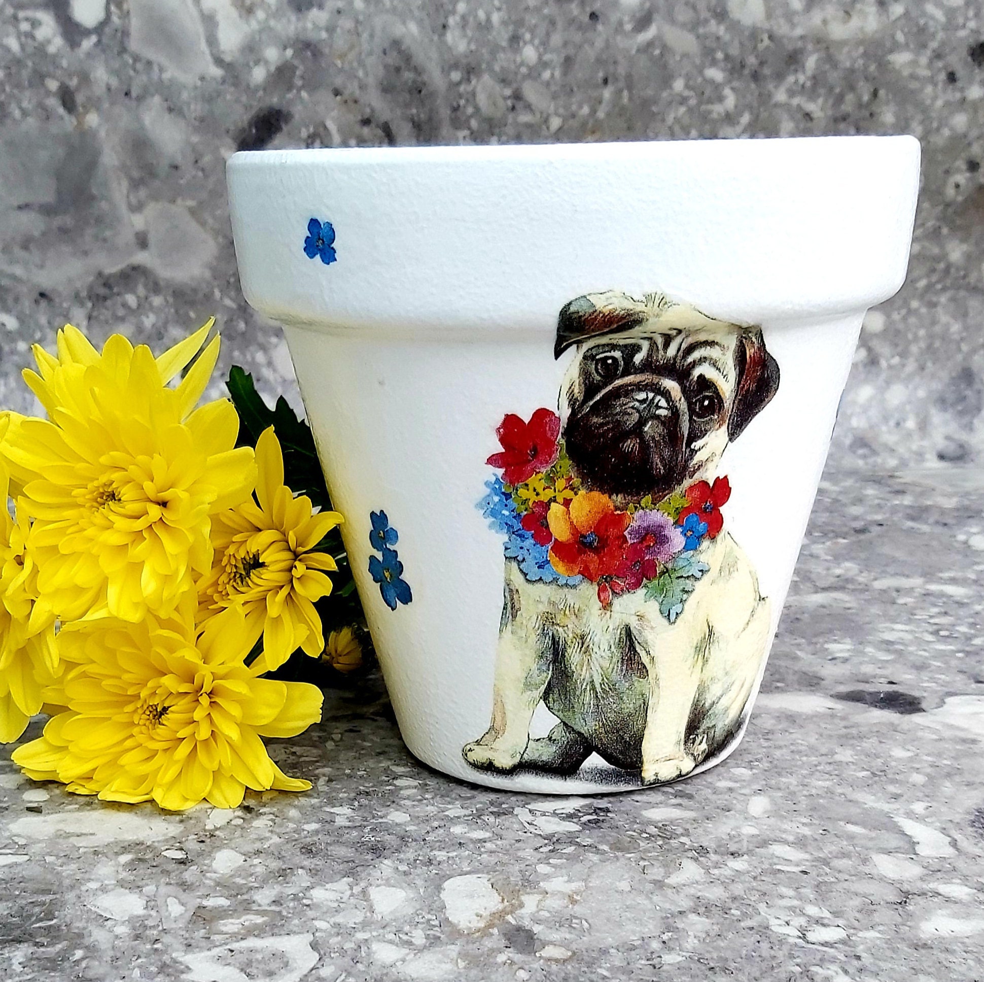 Cute Dog Plant Pot Pug Planter Dog Flower Pot Decoupaged | Etsy