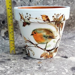 Robin Plant Pot, Large Decoupaged Robin Plant Pot, Terracotta Christmas ...