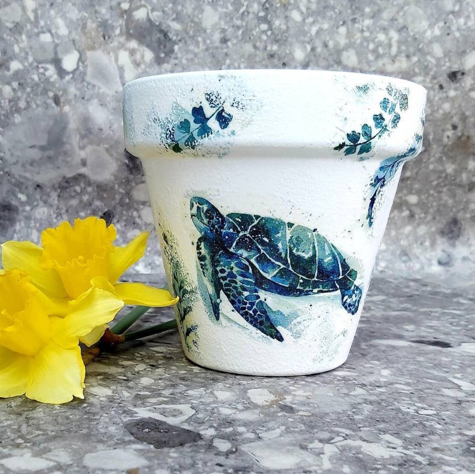 Turtle Plant pot 15cm Terracotta turtle planter Decoupaged | Etsy