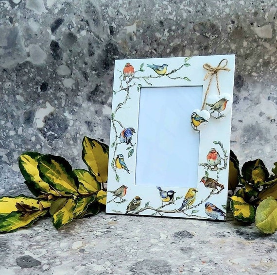 Bird Photo Frame Garden Birds Photo Frame Decoupaged Wooden - Etsy UK