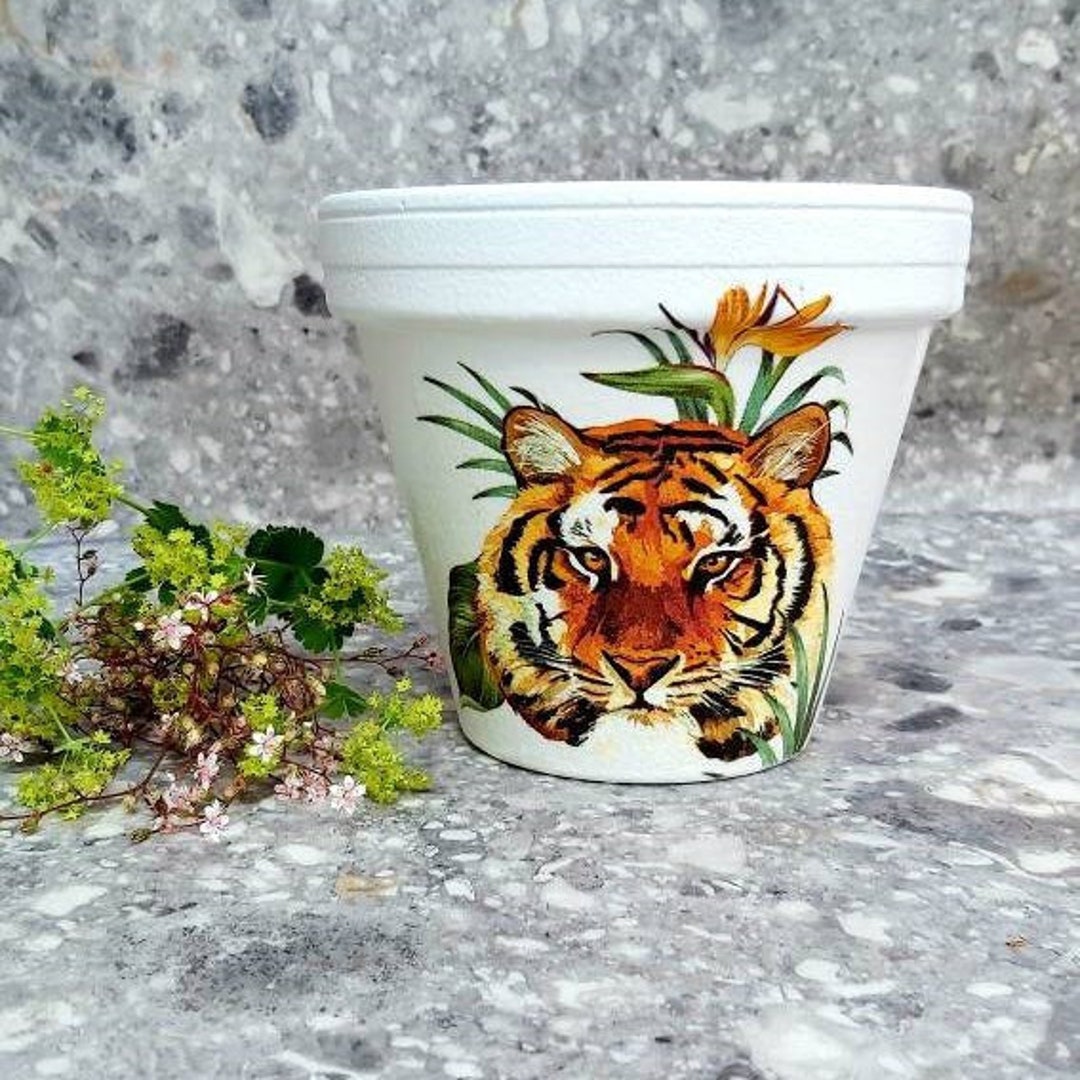Tiger Plant Pot, 15cm, Tiger Planter, Fathers Day Plant Pot, Decorated ...