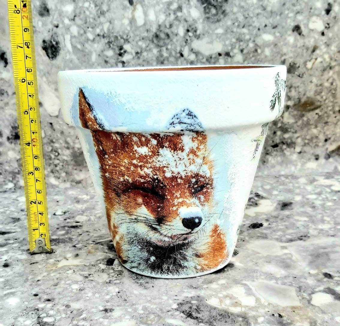 Large Fox Plant Pot 17cm Decoupaged Plant Pot Fox Planter - Etsy