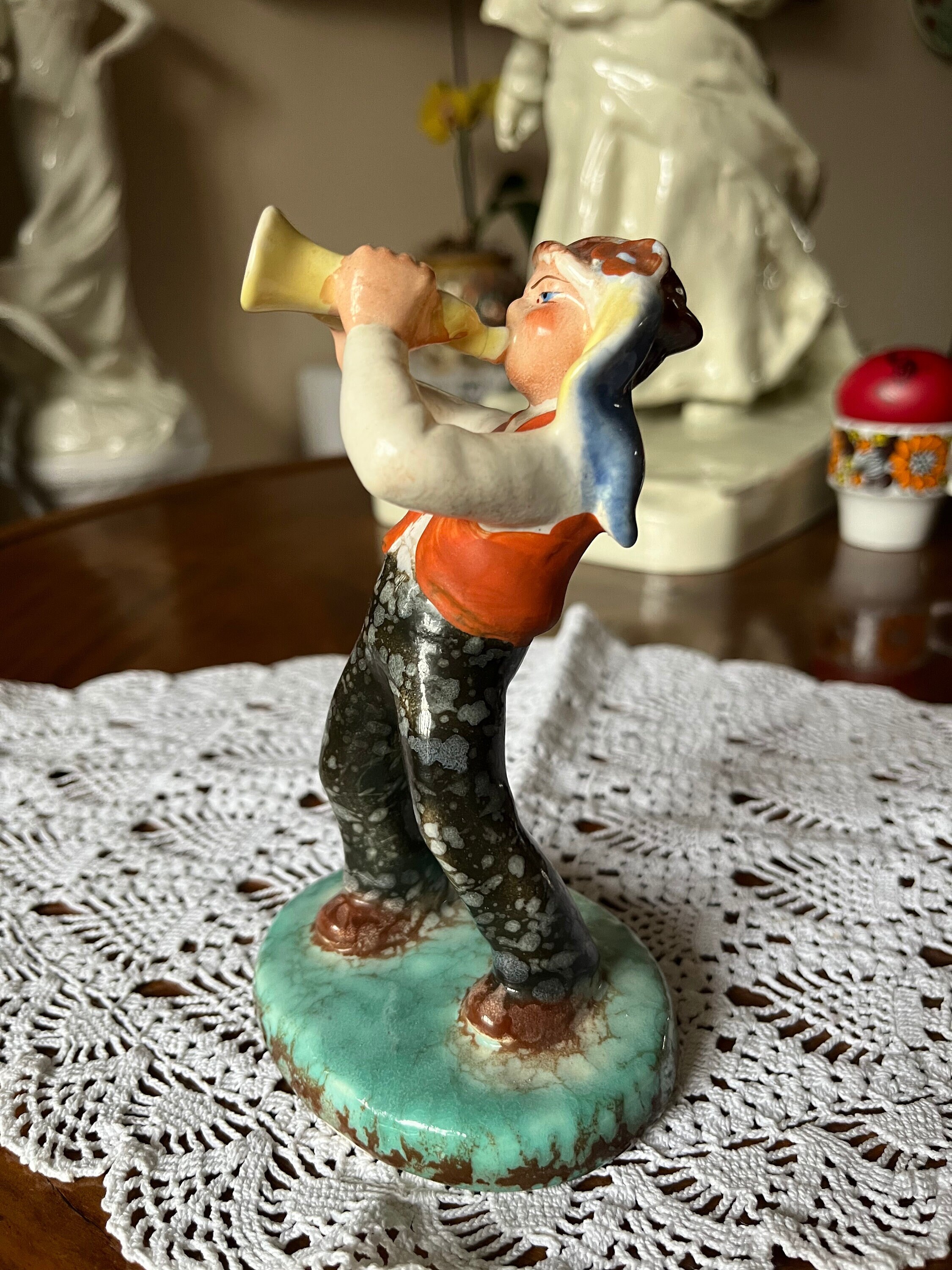 Antique RARE Vintage Art Deco Ditmar Urbach Boy With a Trumpet Figurine ...