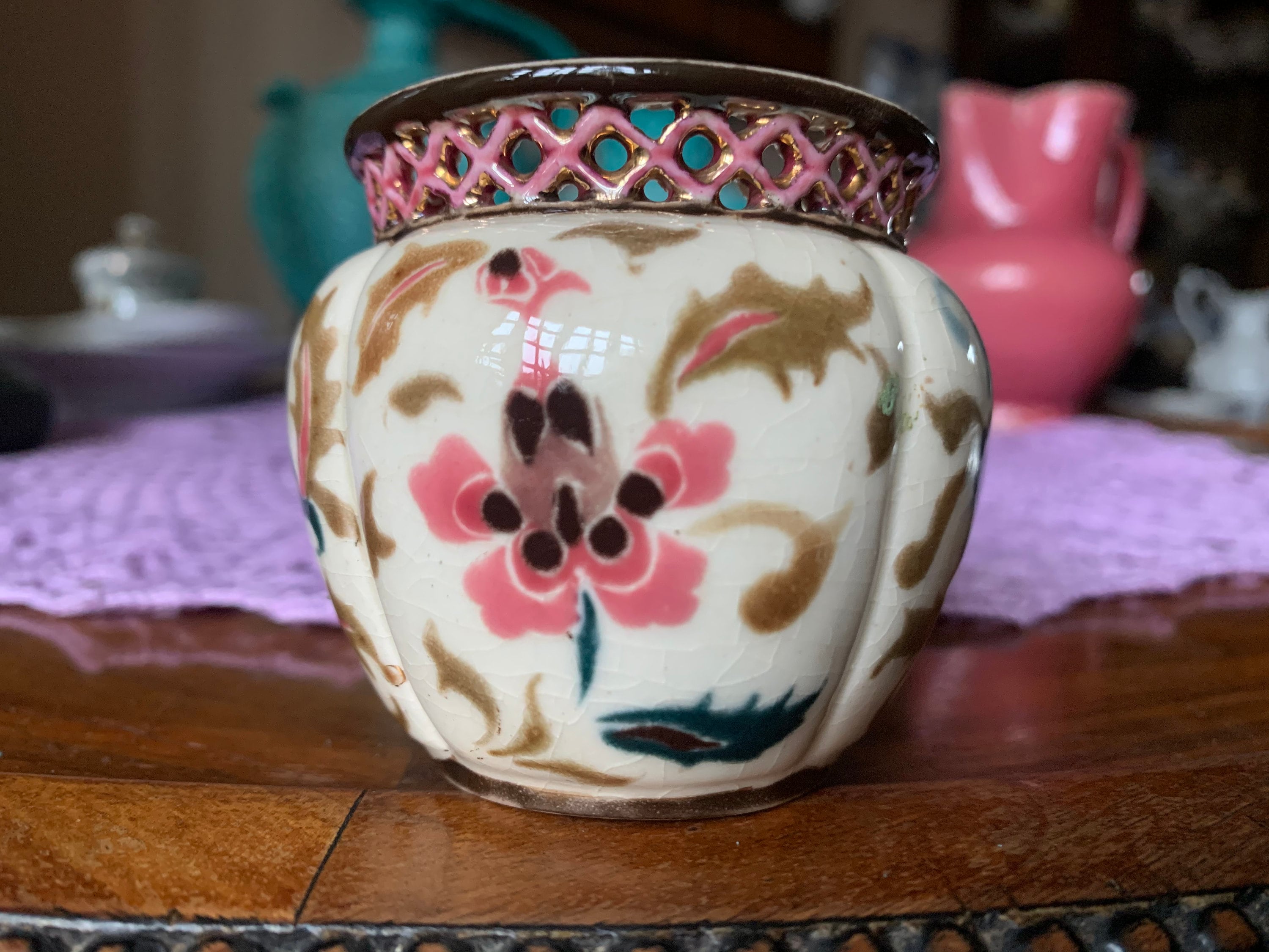 Antique Zsolnay Faience Miniature Planter Pot, Reticulated Rim, 1880s ...