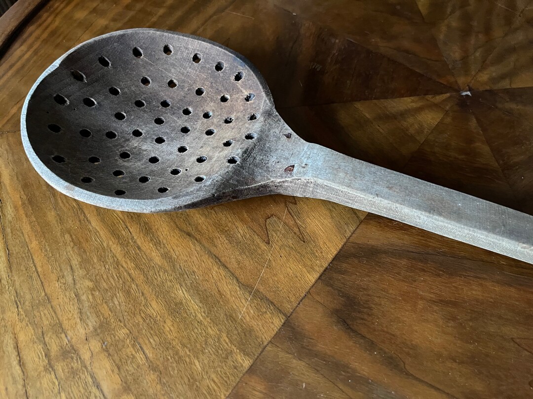 Antique Very Old Huge Perforated Hand Carved Wooden Spoon, a Highly ...