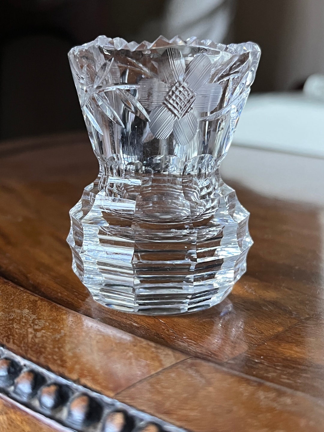Antique Extra Fine Cut Glass Miniature Heavy Vase, With Cut Flower ...