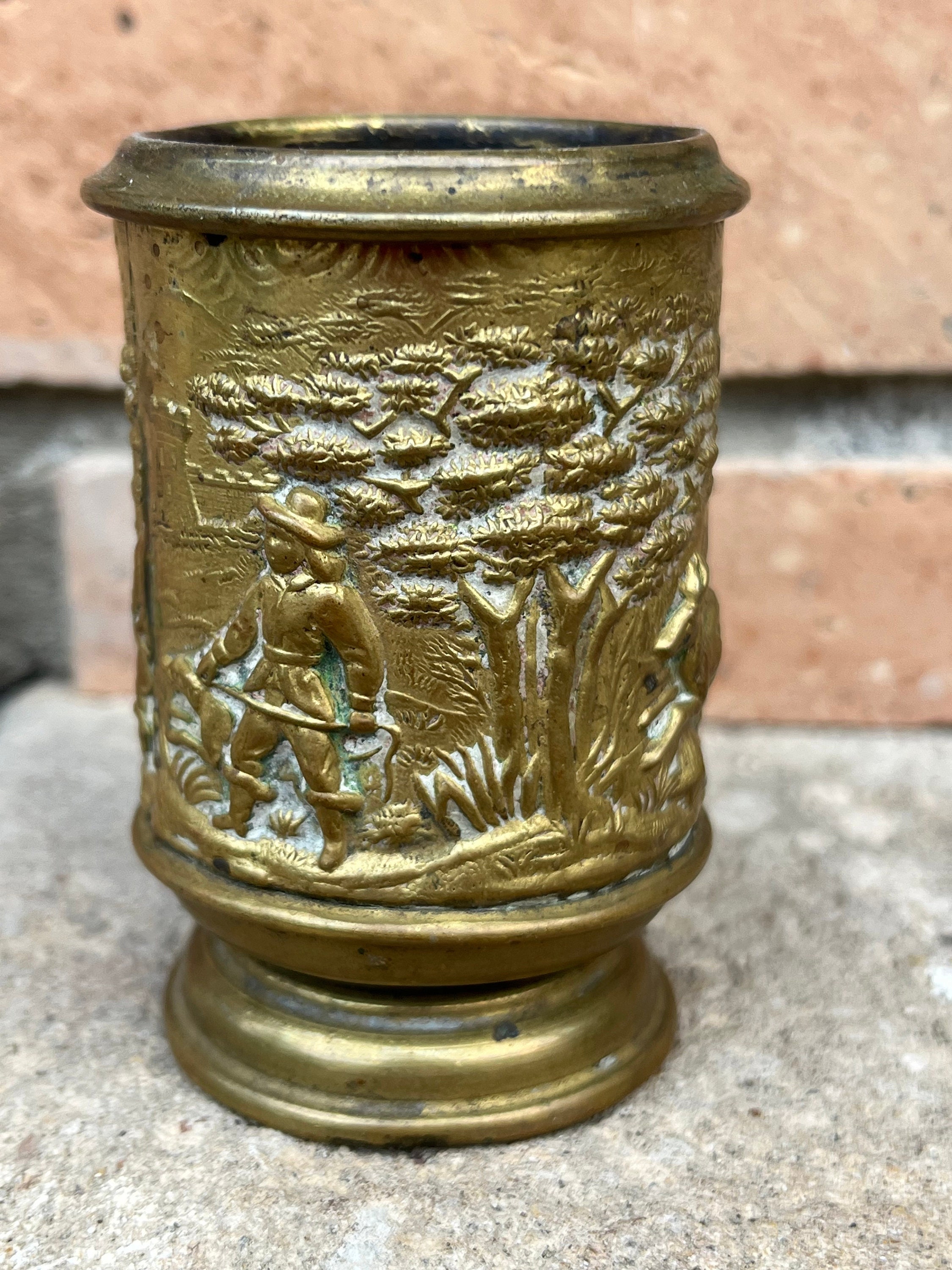 Antique Small Brass Hunter's Scene Cup, Middle of XIX. Century ...