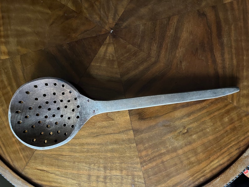 Antique Very Old Huge Perforated Hand Carved Wooden Spoon, a Highly ...
