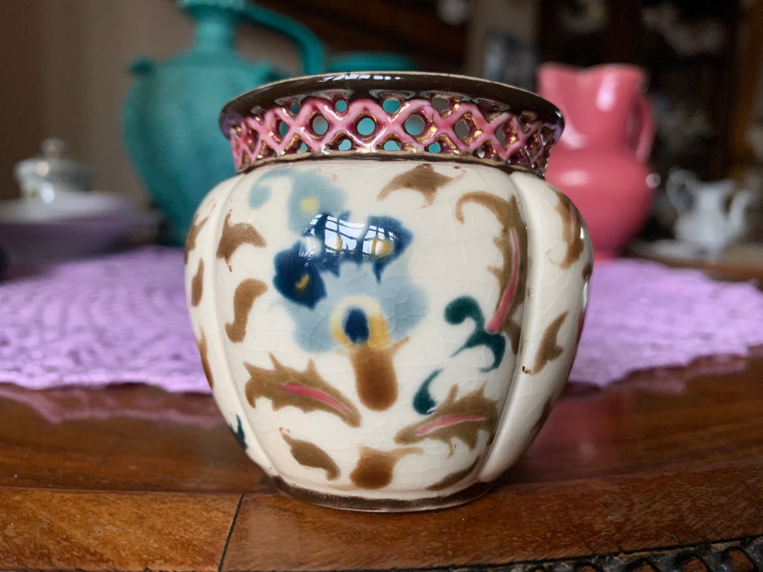 Antique Zsolnay Faience Miniature Planter Pot, Reticulated Rim, 1880s ...