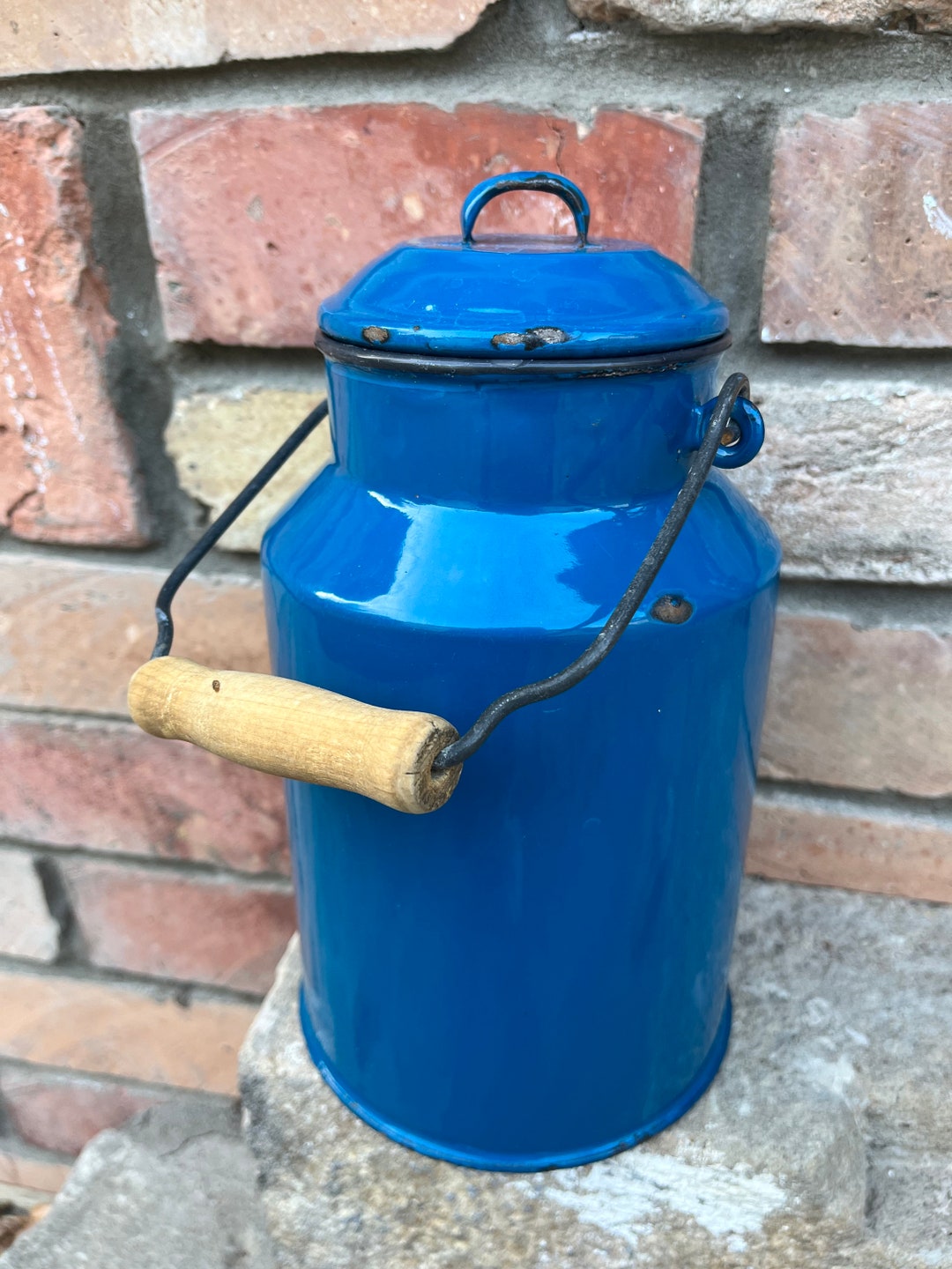 Vintage Enameled Blue Lidded Bucket, Retro Kitchen Decor - Etsy