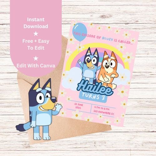 Custom BLUEY Birthday Invitation, Editable Template, Edit With Canva ...