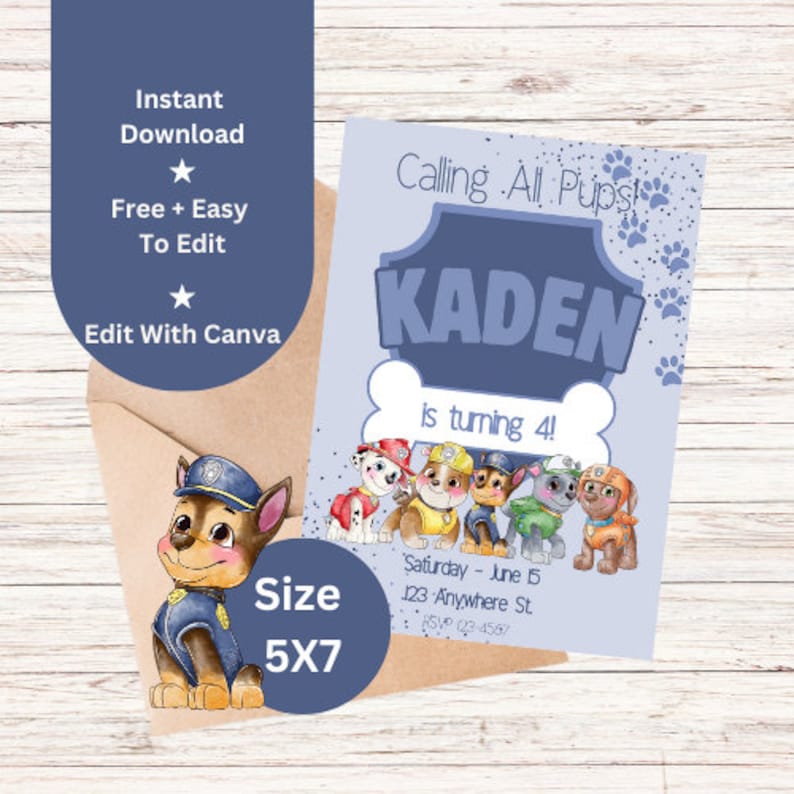 Pastel Blue Custom Heroic Puppy Invitations, Calling All Pups, Editable ...