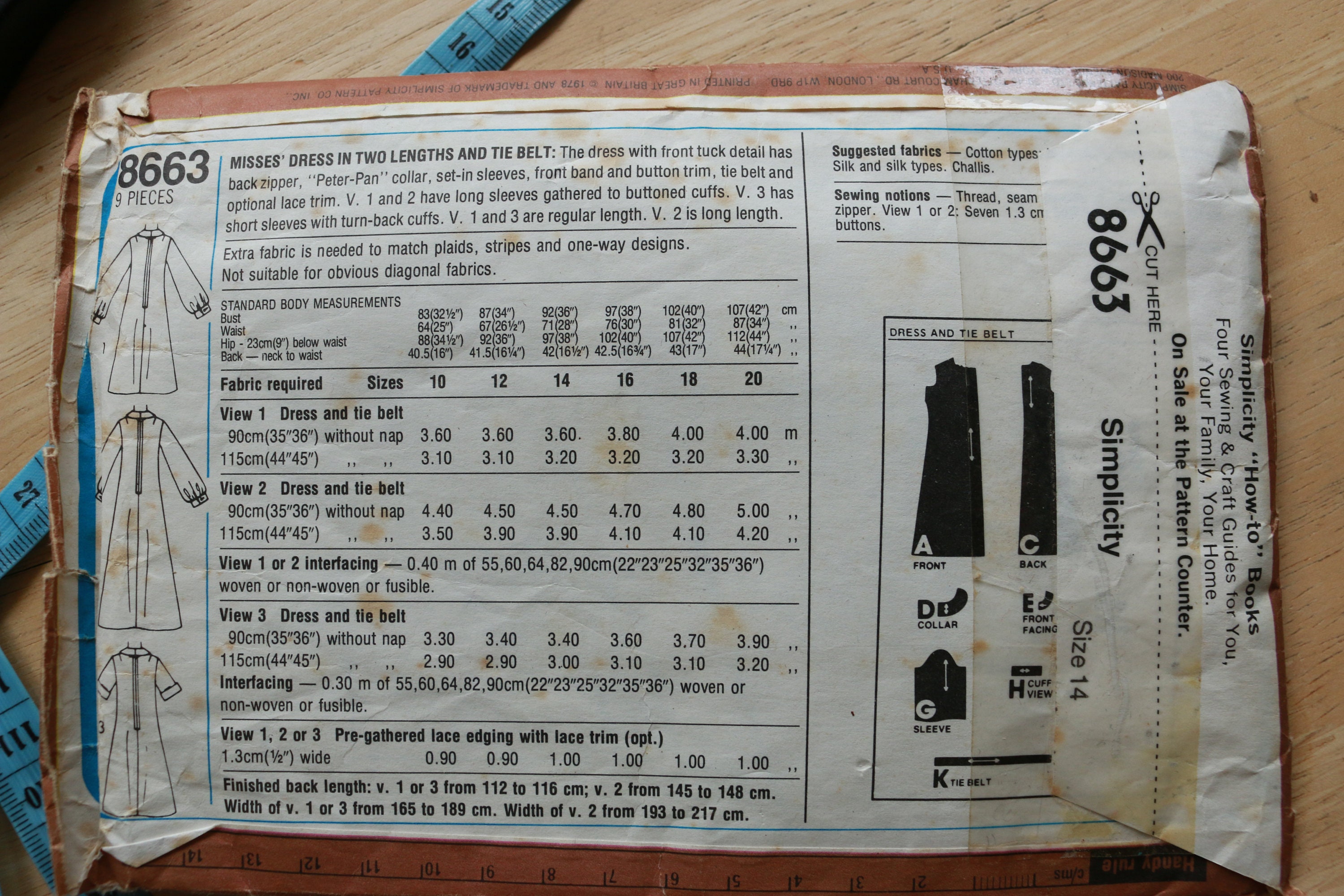 Simplicity Sewing Pattern 8663 Dress in 2 Lengths and Tie Belt - Size 14 - Bust 92cm - 1970s ...