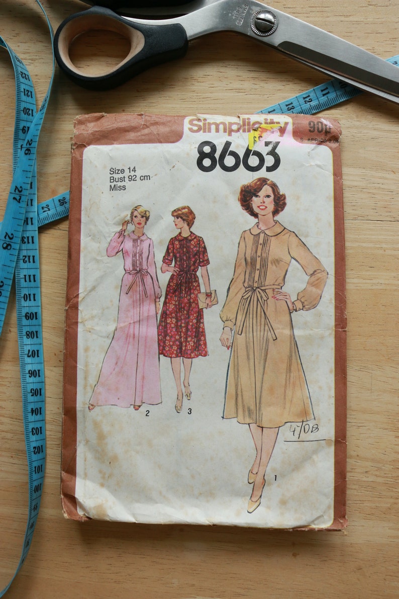 Simplicity Sewing Pattern 8663 Dress in 2 Lengths and Tie Belt - Size 14 - Bust 92cm - 1970s ...