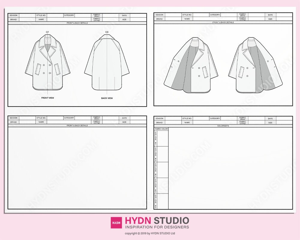 Vector Complete Coat Outer Design Techpack Template Technical Drawings ...