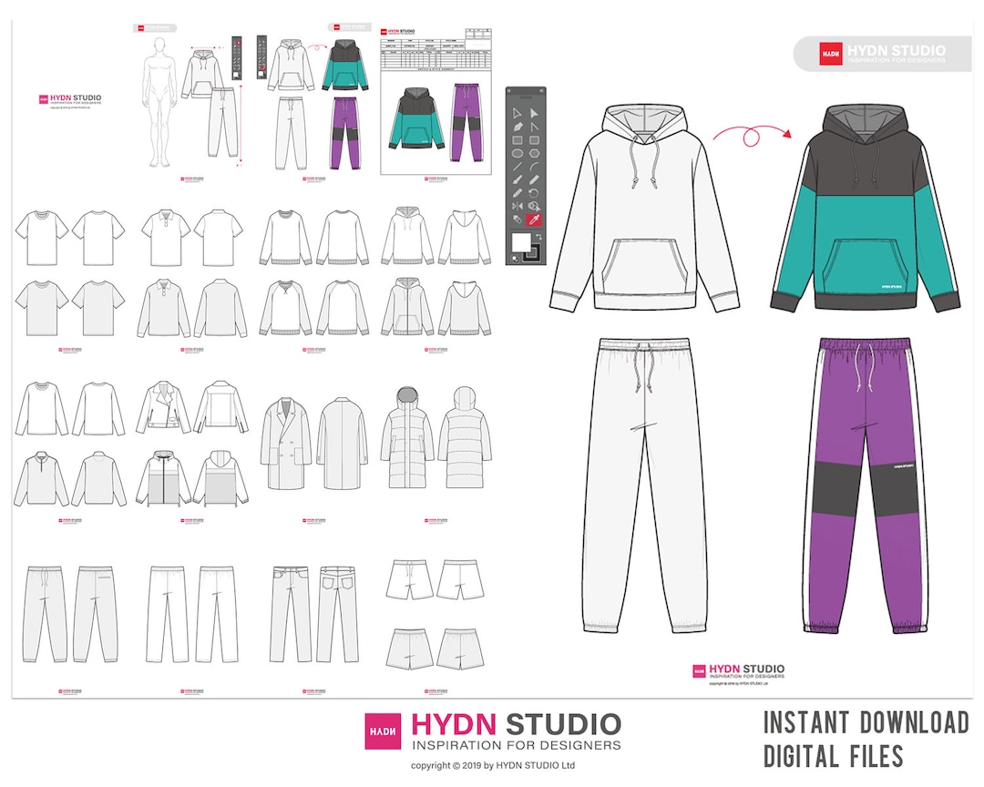 STREET BRAND Design Flat Sketch Set Part 1 Vector Fashion Design ...