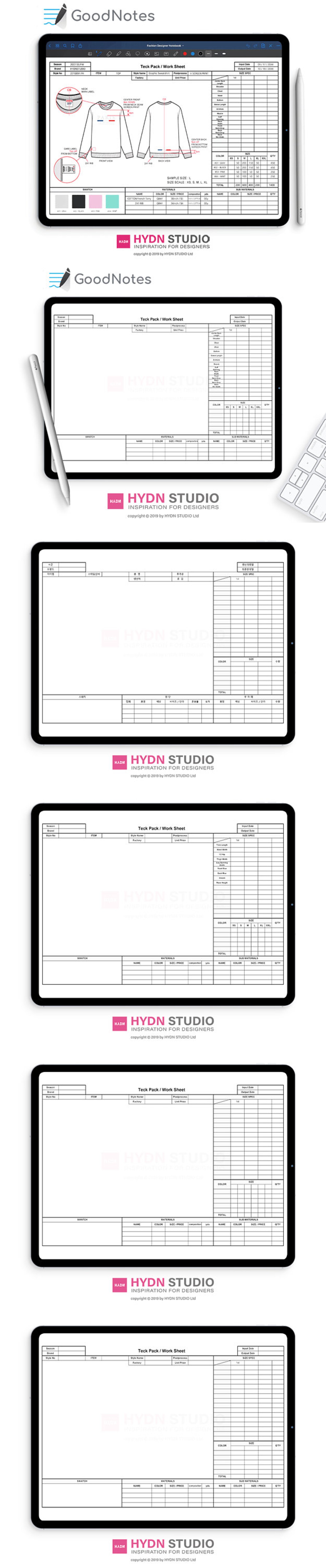 Tech Pack for Goodnotes 01 English (4 Types -PDF) Techpack Template ...