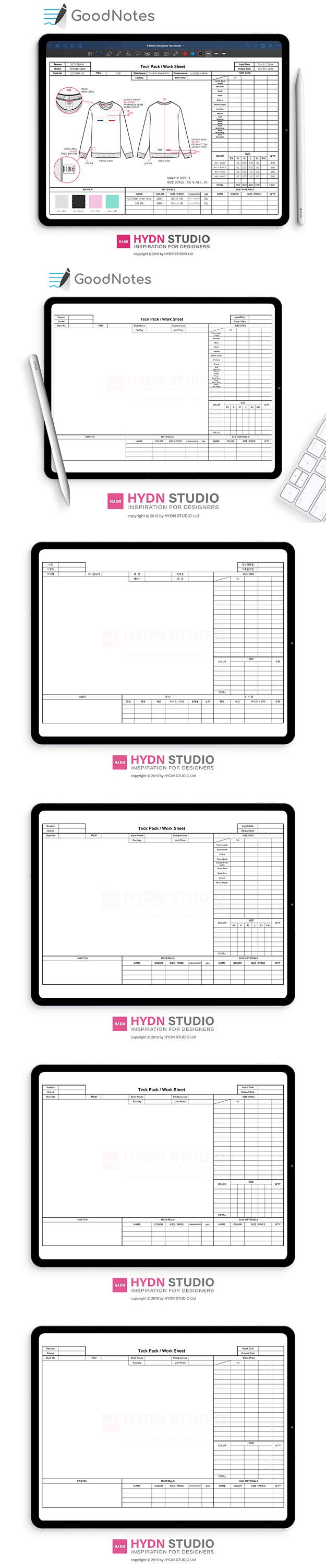 Tech Pack for Goodnotes 01 English (4 Types -PDF) Techpack Template ...