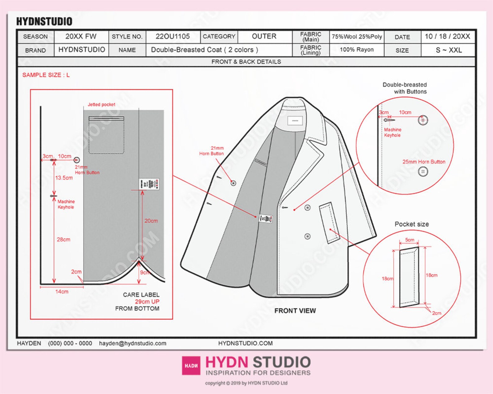 Vector Complete Coat Outer Design Techpack Template Technical Drawings ...