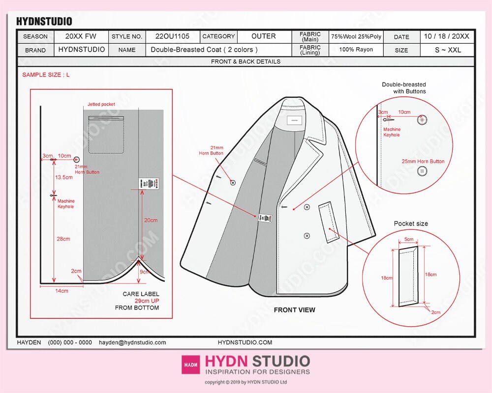 Vector Complete Coat Outer Design Techpack Template Technical Drawings ...