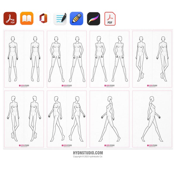 FASHION DESIGN CROQUIS Template Female Different Sizes - Etsy Hong Kong