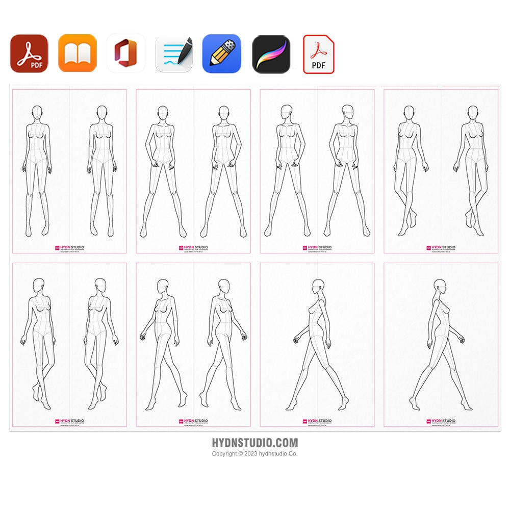 Fashion Figure Template Part 03 (9 Heads/women) | Croquis & Design Body ...