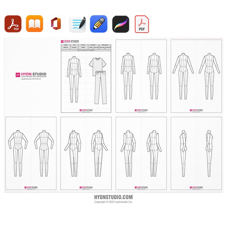 Fashion Flats Body Templates | 26 A4 Pages Professional Design Toolkit ...