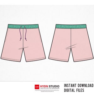 Shorts Flat Sketch, Fashion Flats, Fashion Design Template, Fashion ...