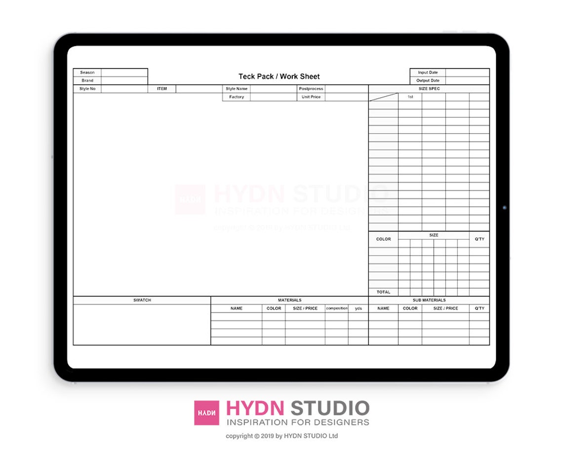 Tech Pack for Goodnotes 01 English (4 Types -PDF) Techpack Template ...