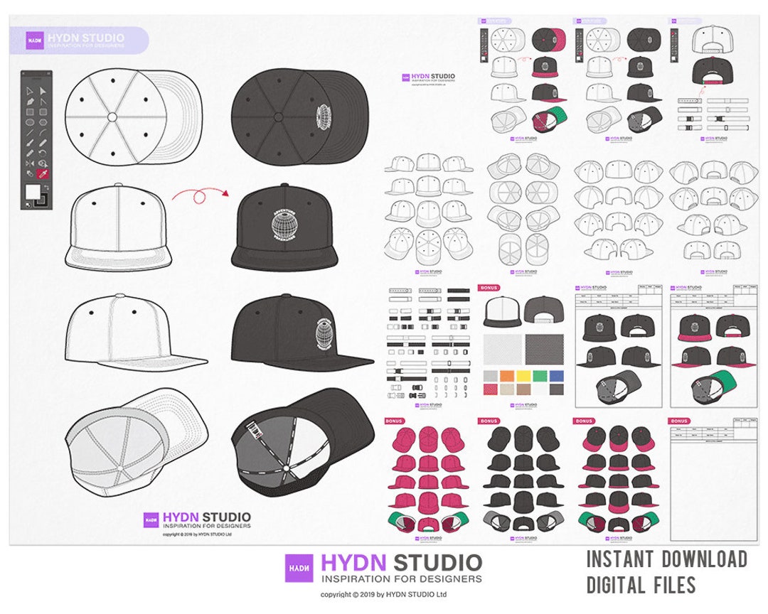 Vector Apparel Snapback Cap Design Templates Pack - Etsy
