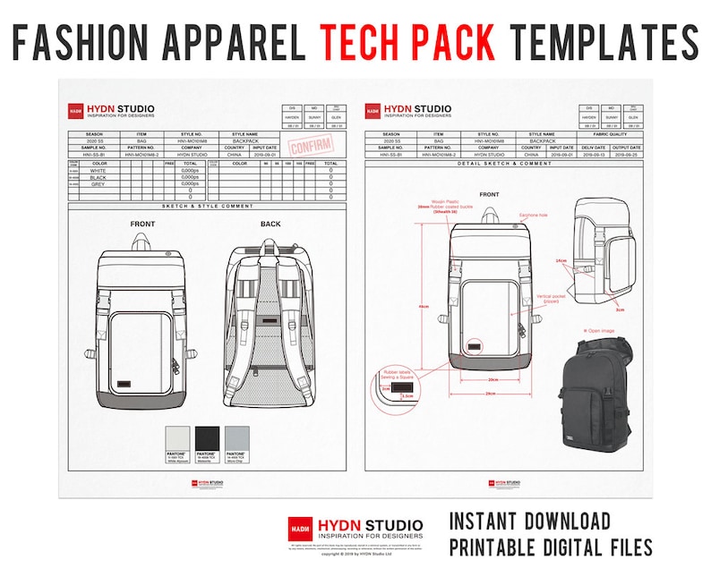 Fashion Tech Pack Templates A4 Size / Excel Template / Fashion Template ...