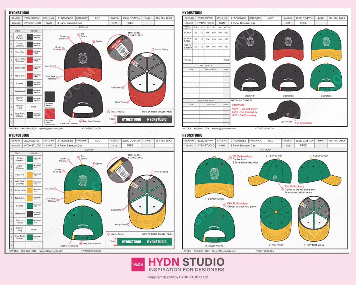 Stylish Vector Baseball Cap Tech Pack With Flat Sketch Design - Etsy