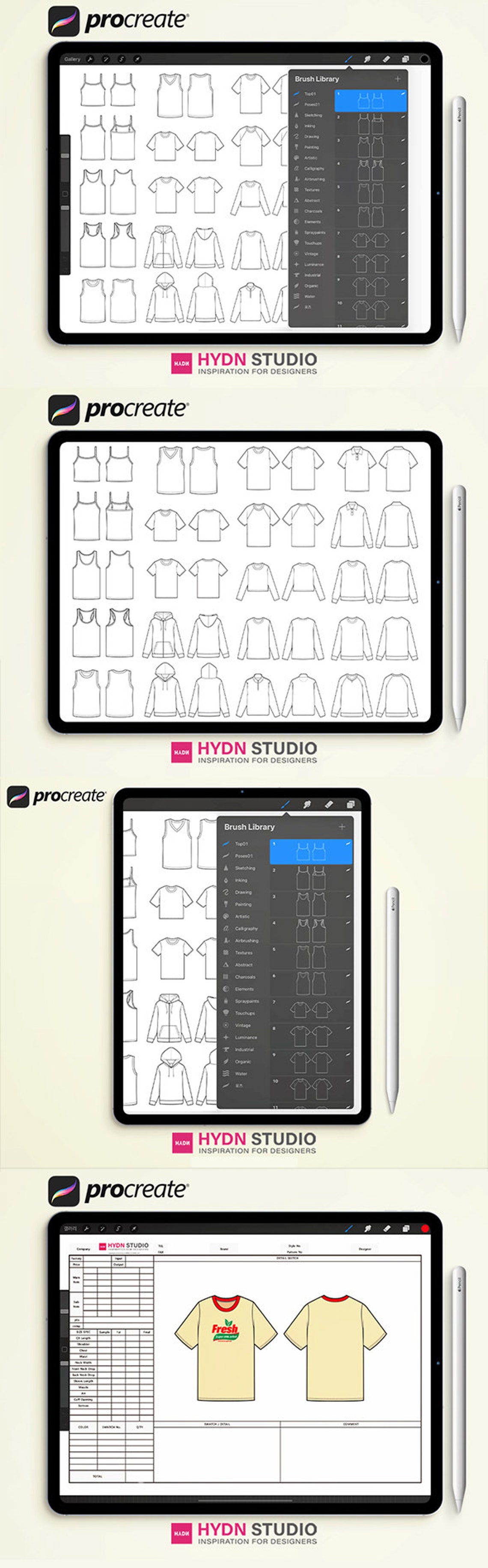 TOP Fashion Flat Sketches 01 Procreate Stamp Brushes - Etsy