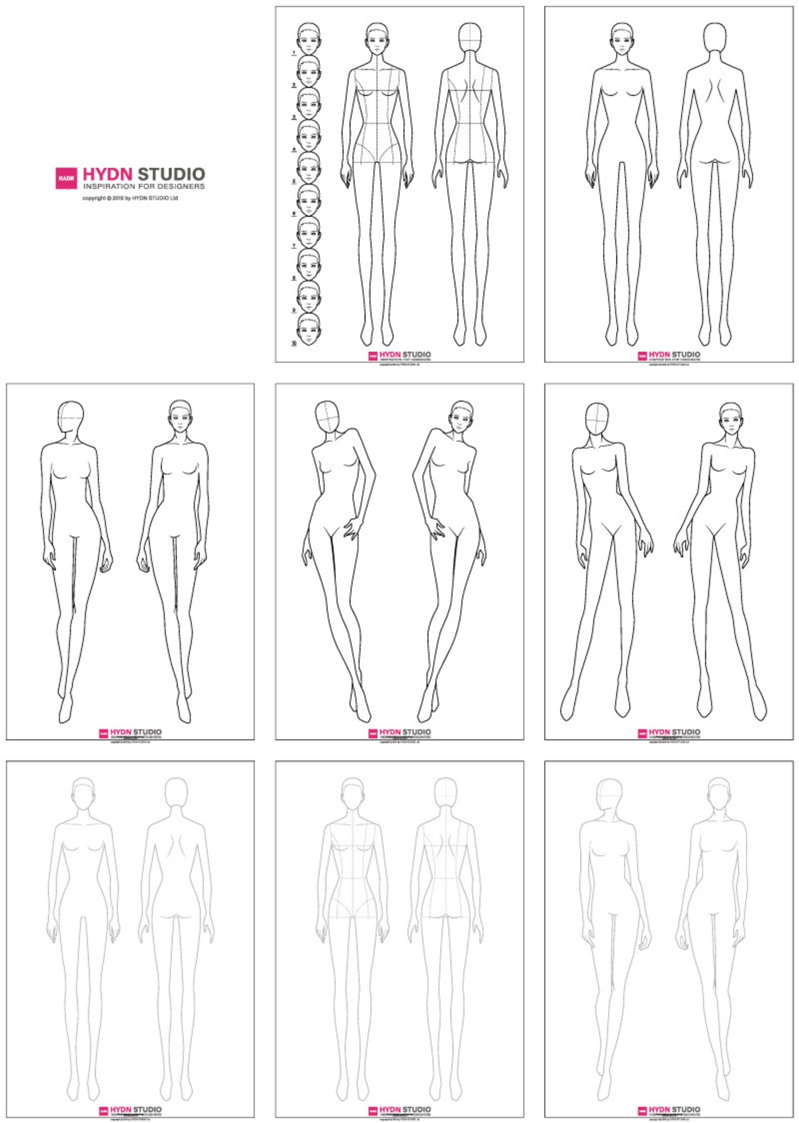 Women's 10-head Body Figure Template 8 Poses Fashion Illustration ...