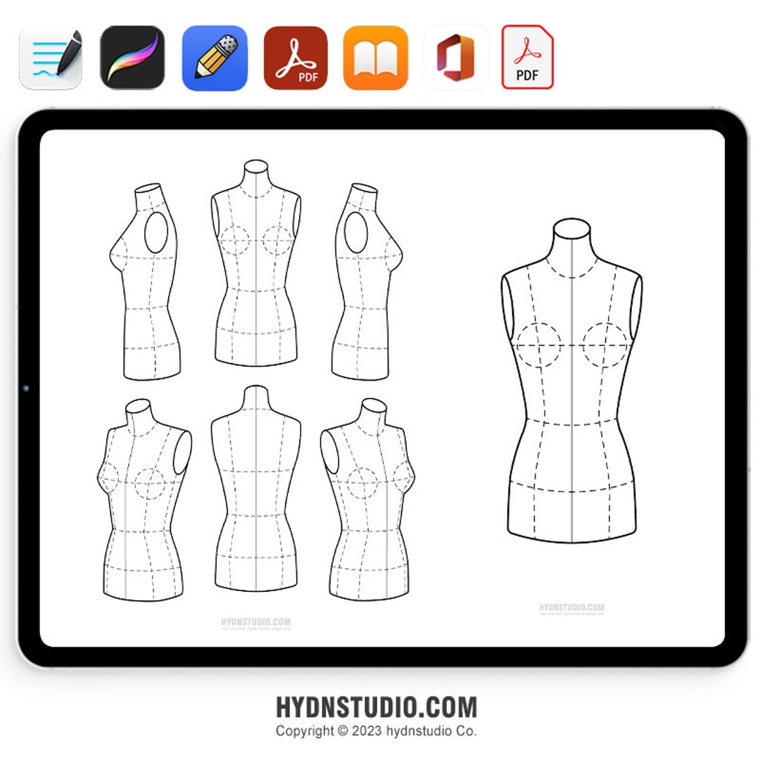 Women's Fashion Design Vector Mannequin Template | A4 Printable High ...