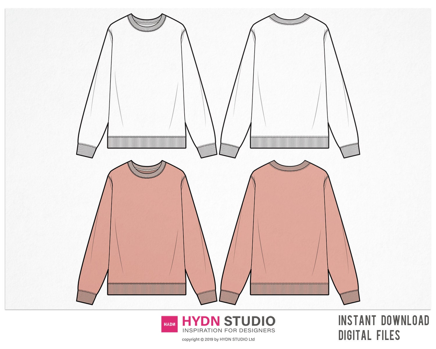 Sweatshirts Flat Sketch 2style Fashion Flats Fashion - Etsy