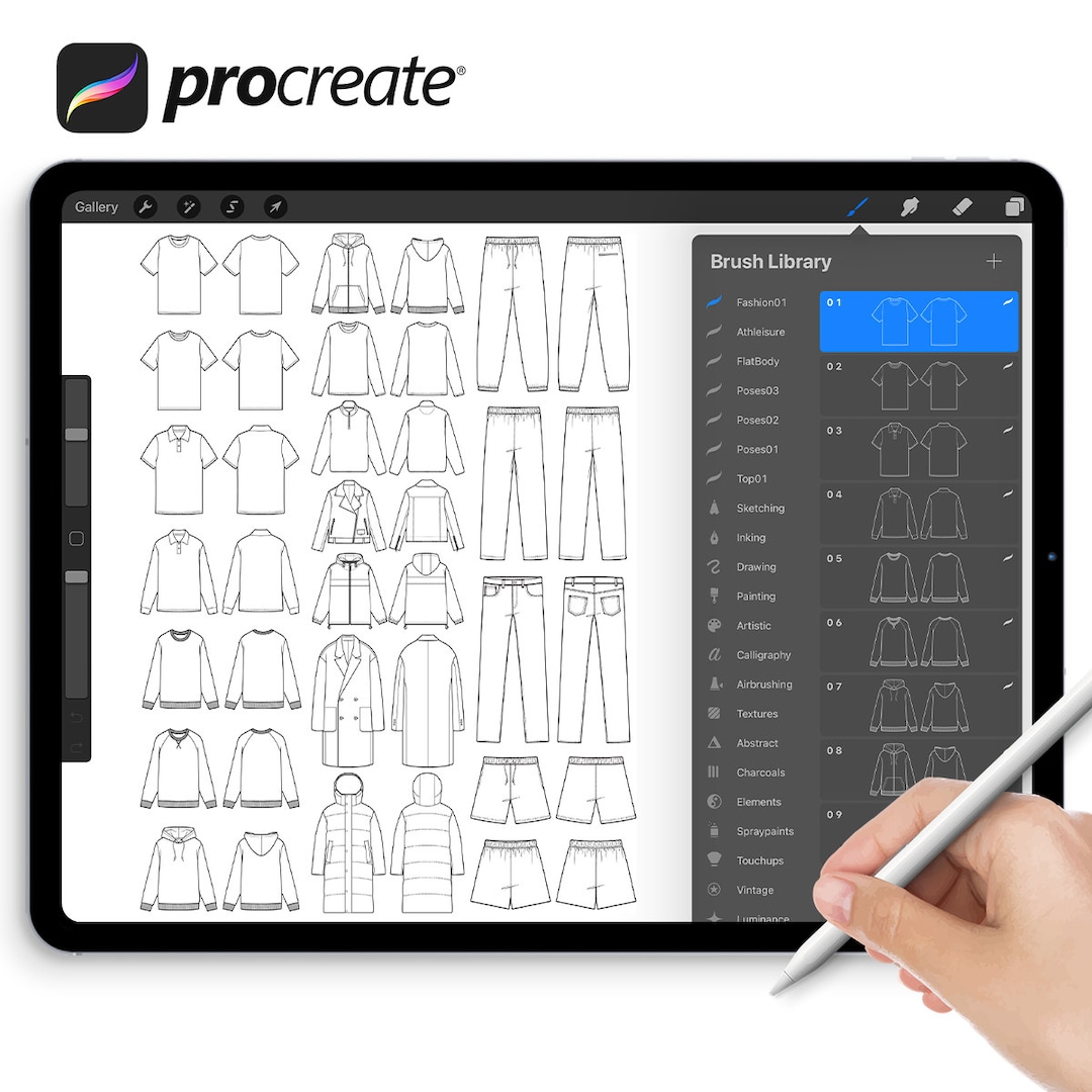 Fashion Flat Sketch Set 01 - Procreate Stamp Brushes for Fashion Design ...
