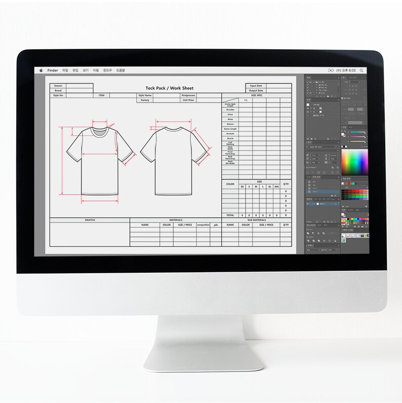 Vector T-shirt Fashion Flat Sketches & Size Spec Sheet Complete Techpack Template AI, PDF, High ...