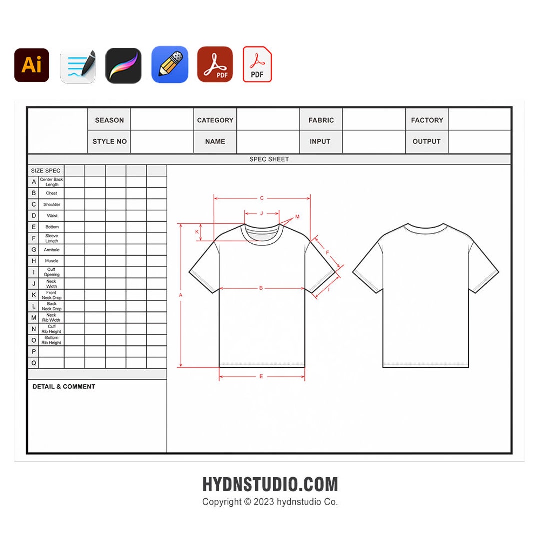 Vector T-shirt Fashion Flat Sketches & Size Spec Sheet 02 - Complete ...