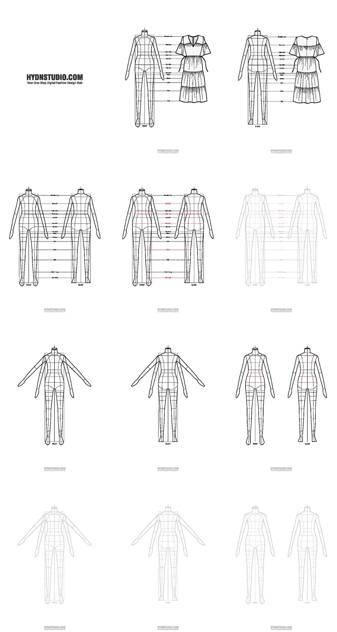 Fashion Flats Body Templates for Design 9 Pages, 6 Unique Styles ...