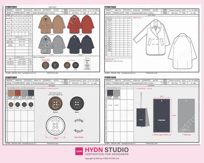 Vector Complete Coat Outer Design Techpack Template Technical Drawings ...
