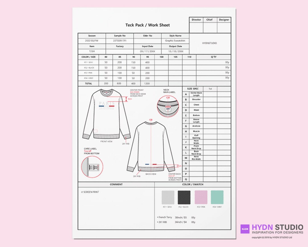 Tech Pack Template english A4 Size 09 / Technical Drawings / - Etsy