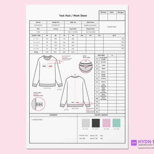 Tech Pack Template english A4 Size 04 / Technical Drawings / - Etsy