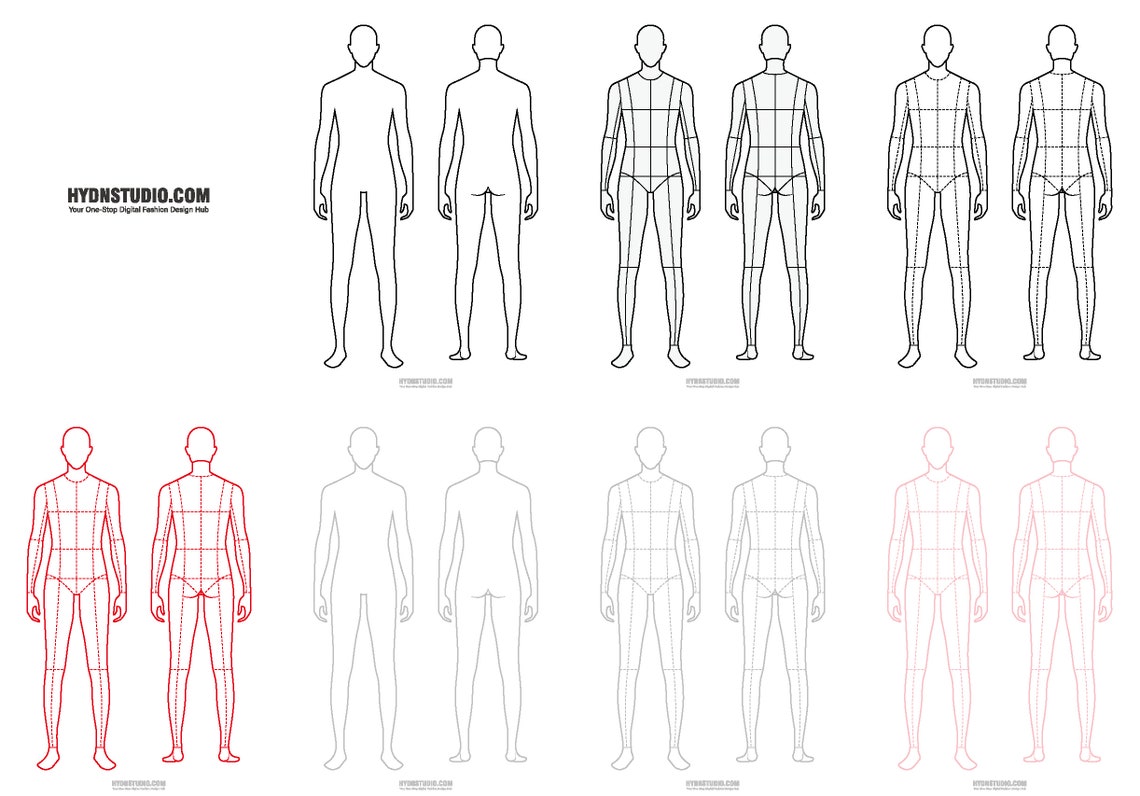 A4 Printable Male Croquis Fashion Design Body Template - Etsy