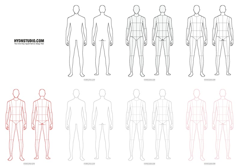 A4 Printable Male Croquis Fashion Design Body Template - Etsy