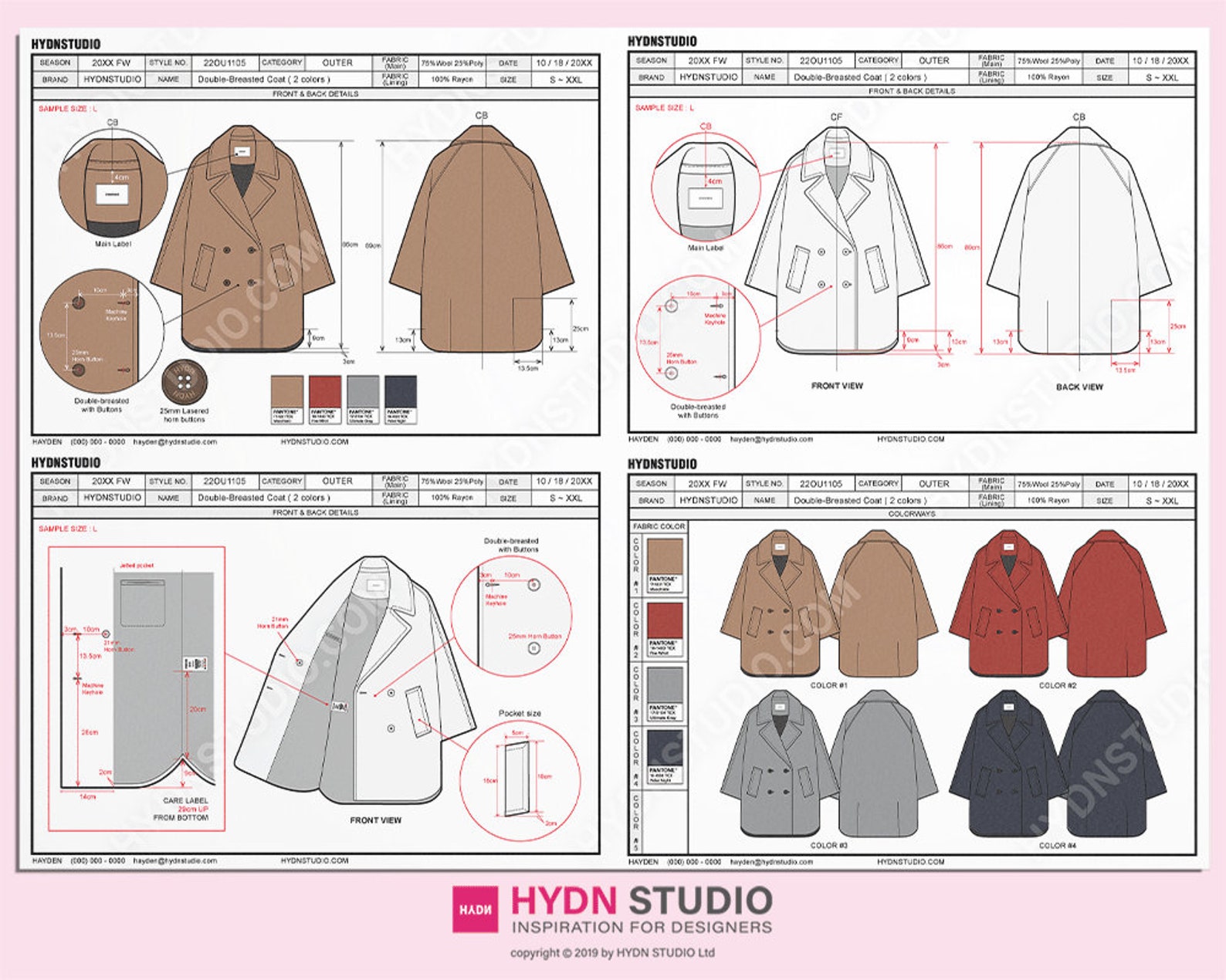 Vector Complete Coat Outer Design Techpack Template Technical Drawings ...